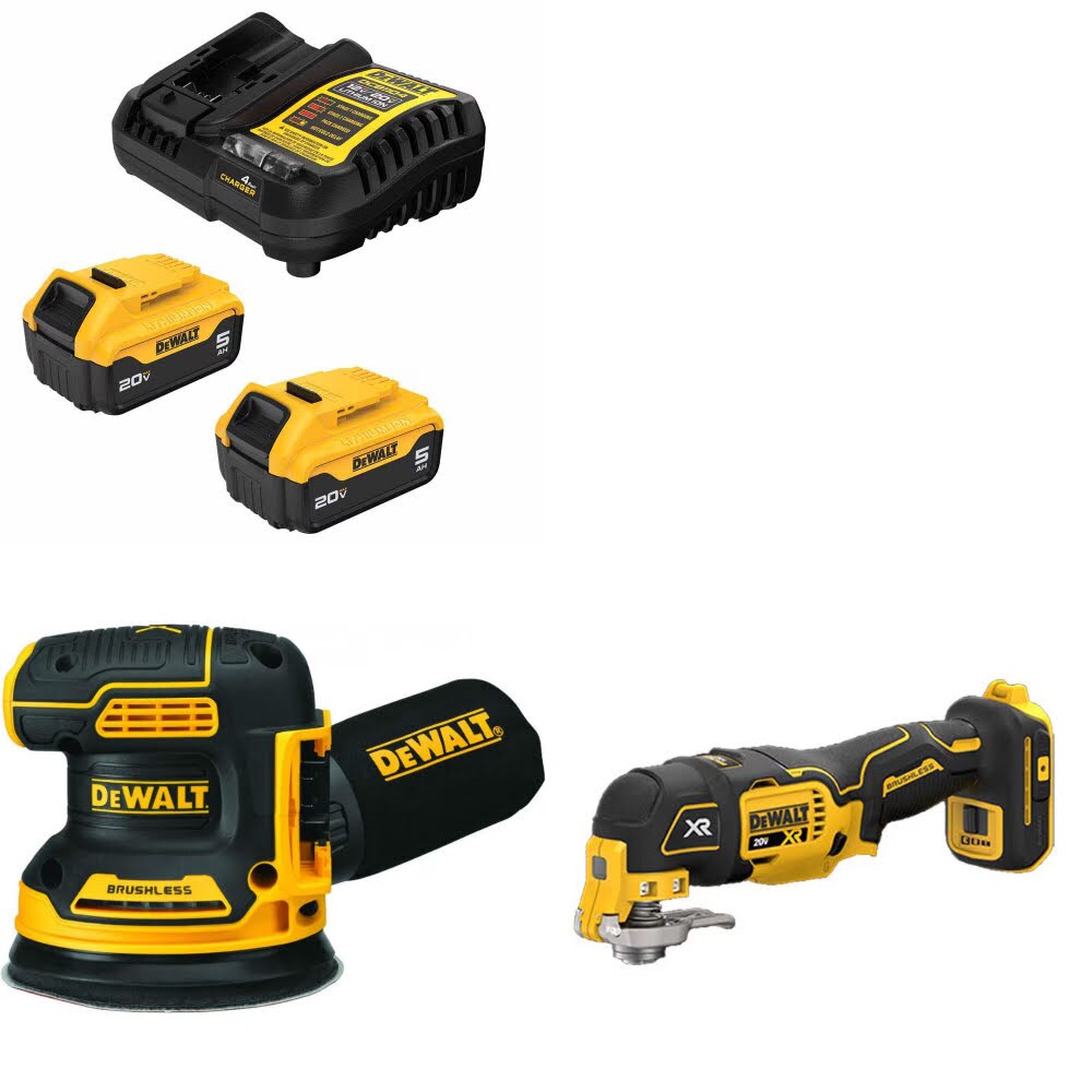 DeWalt DCB205-2C Battery Kit W/ FREE DCW210B Sander and FREE DCS356B M ...