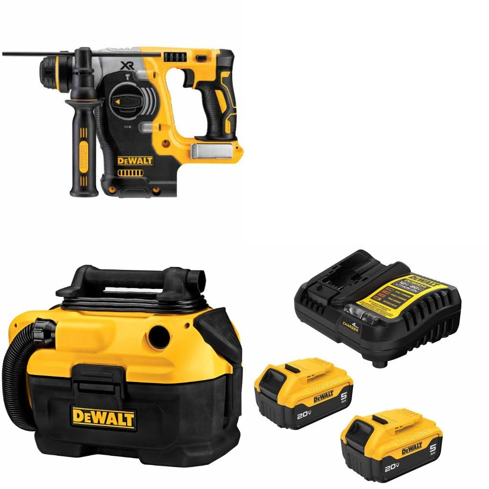 DeWalt DCH273B Rotary Hammer Kit W/ DCV581H Wet-Dry Vacuum and FREE DC ...