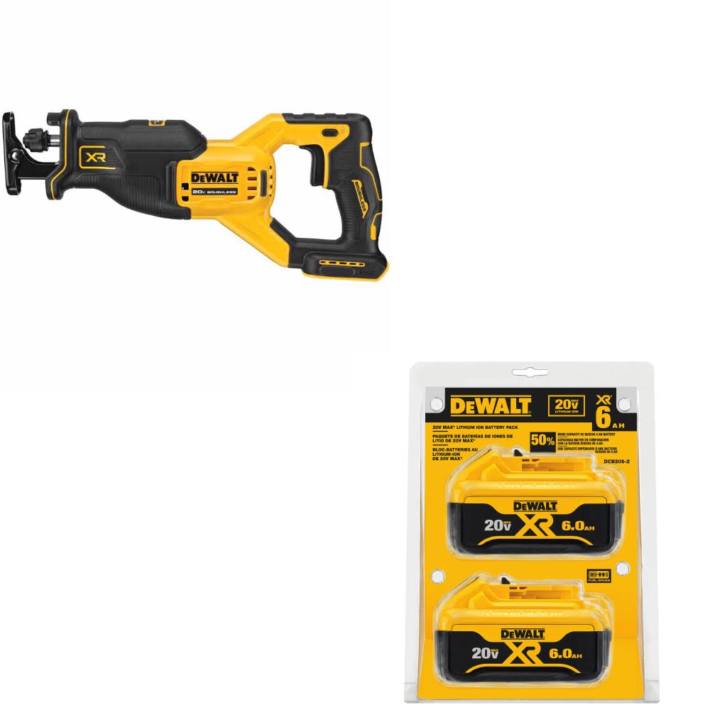 DeWalt DCS382B 20V MAX XR RECIP SAW, Bare W/ DCB206-2 20V MAX XR Batte ...