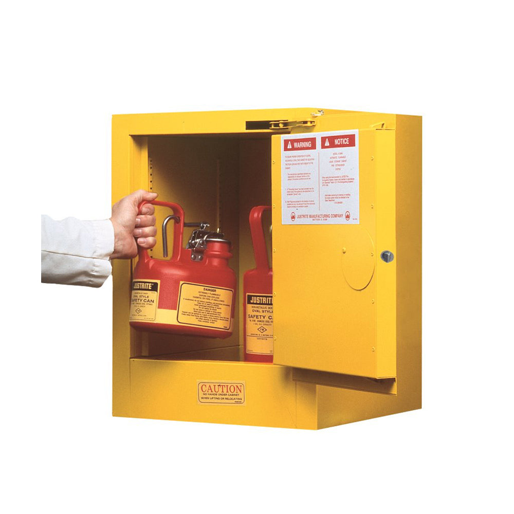 Justrite 890420 4 gal. Cabinet Self Closing Yellow Flammable Counterto ...