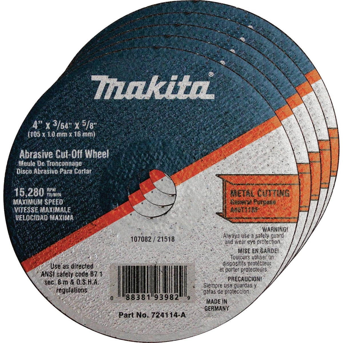 Makita 724114-A-25 4 In. x 5/8" x 3/64" Super Thin Cut-Off Wheel, 25 P ...
