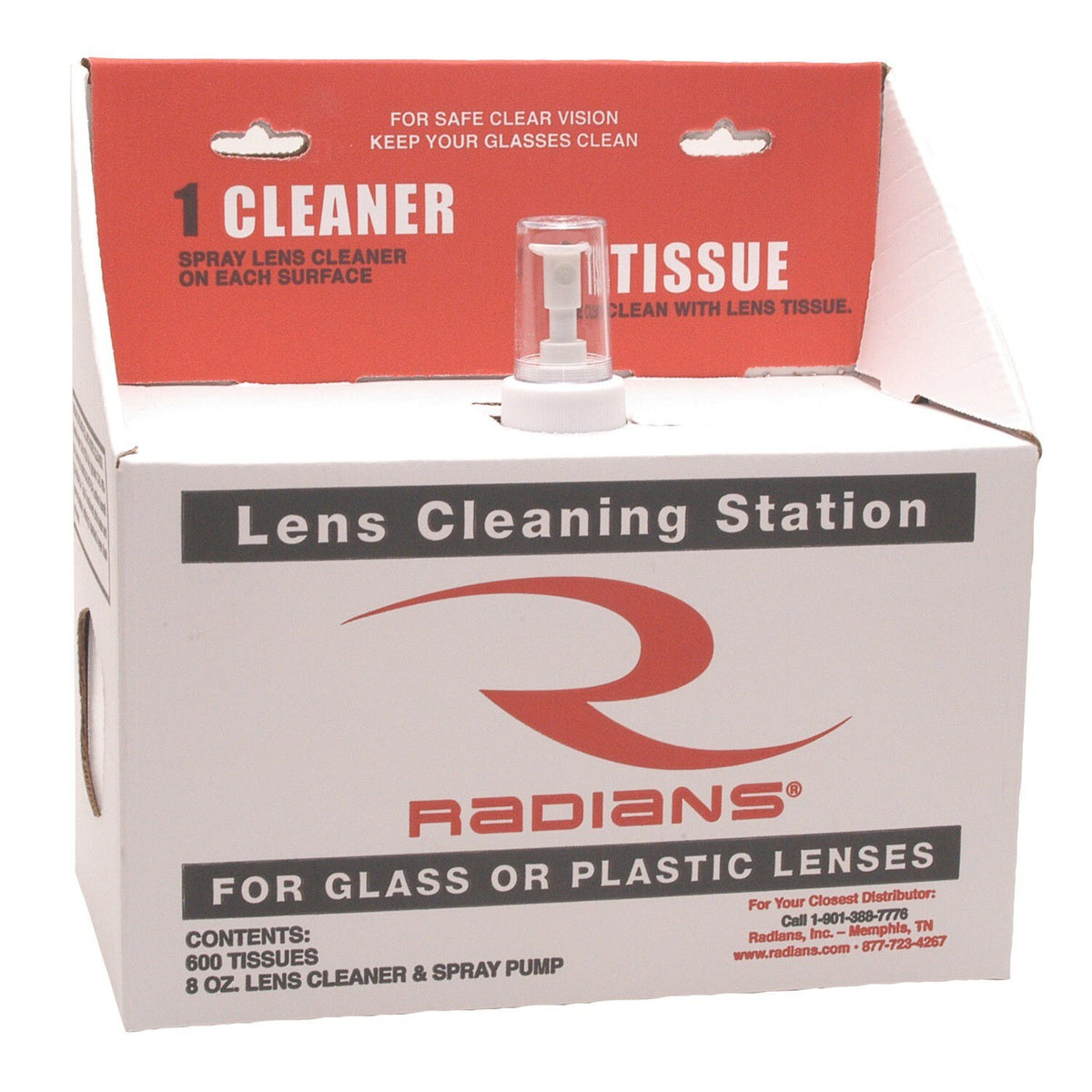Radians LCS080600 Lens Cleaning Station (8 oz. Solution, 600 Tissues ...