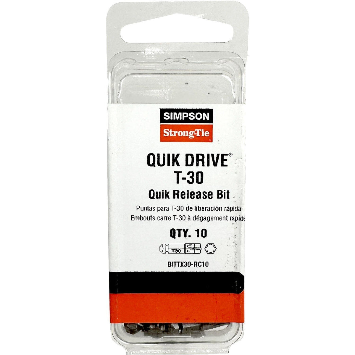 Simpson Strong-Tie BITTX30-RC10 Quik Drive (T30 6-Lobe) Driver Bit (10 ...